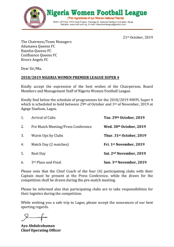 NWPL Super 4 set to hold in Lagos - ACLSports